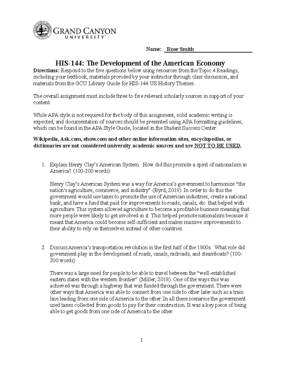 His 144 T4 the development of the American economy - HIS-144 - GCU ...