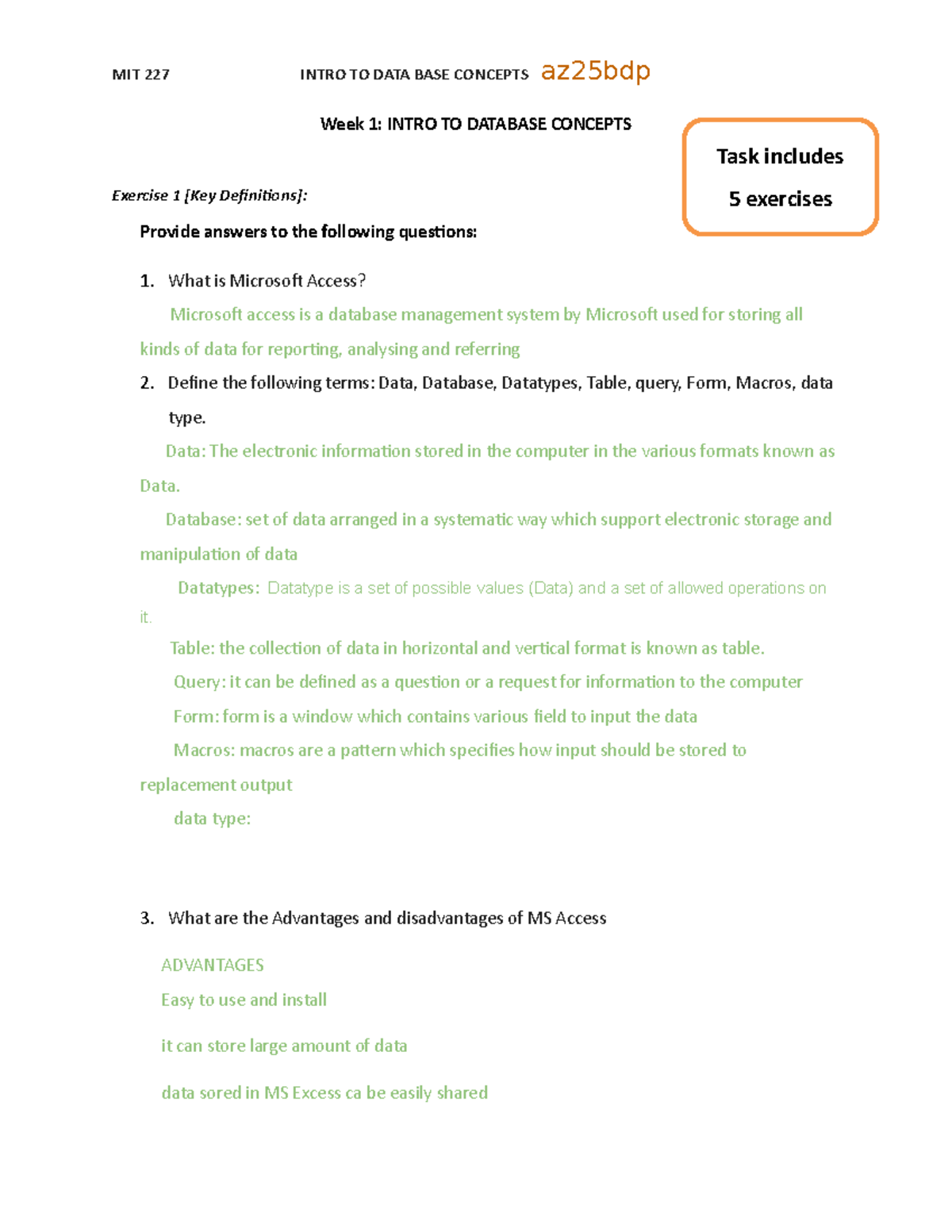 Week 1 Lab exersie - 3rd sem - Week 1: INTRO TO DATABASE CONCEPTS ...