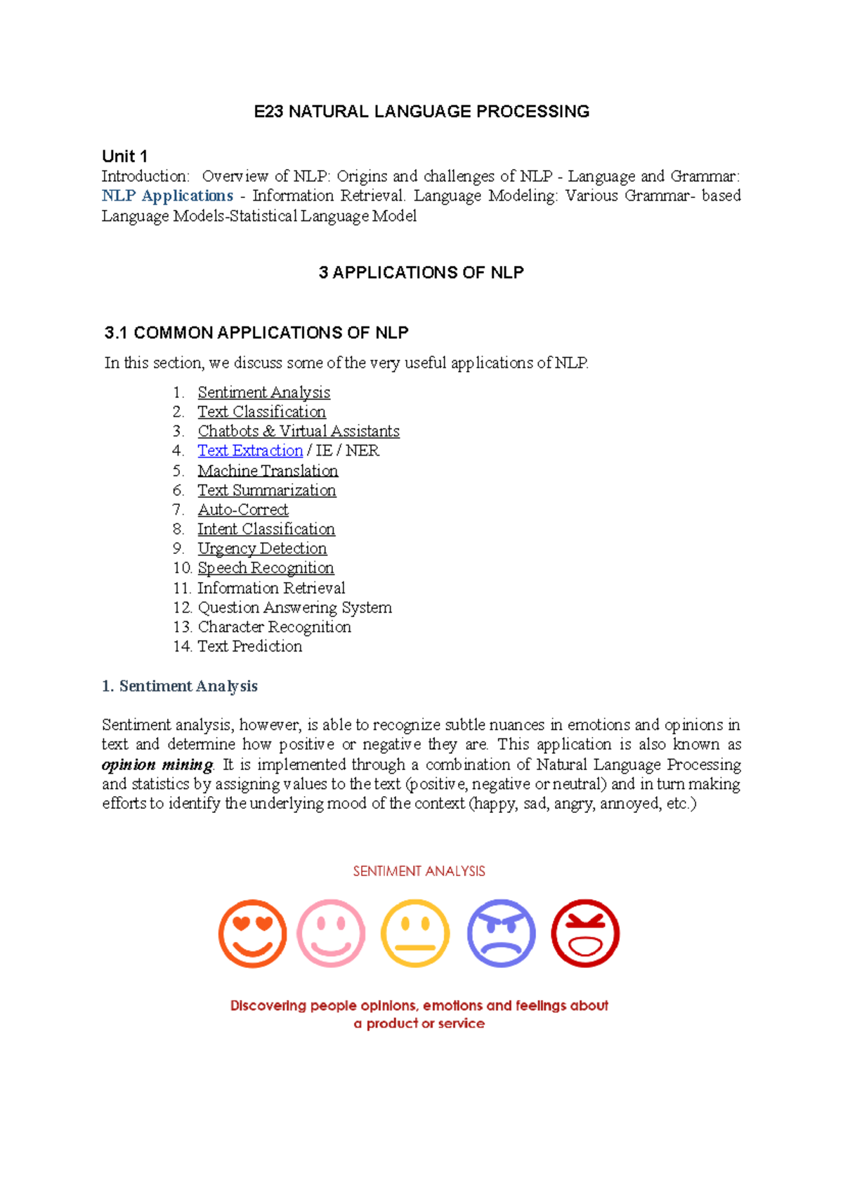 2021 1.3 NLP Applications - E23 NATURAL LANGUAGE PROCESSING Unit 1 Introduction: Overview of NLP ...