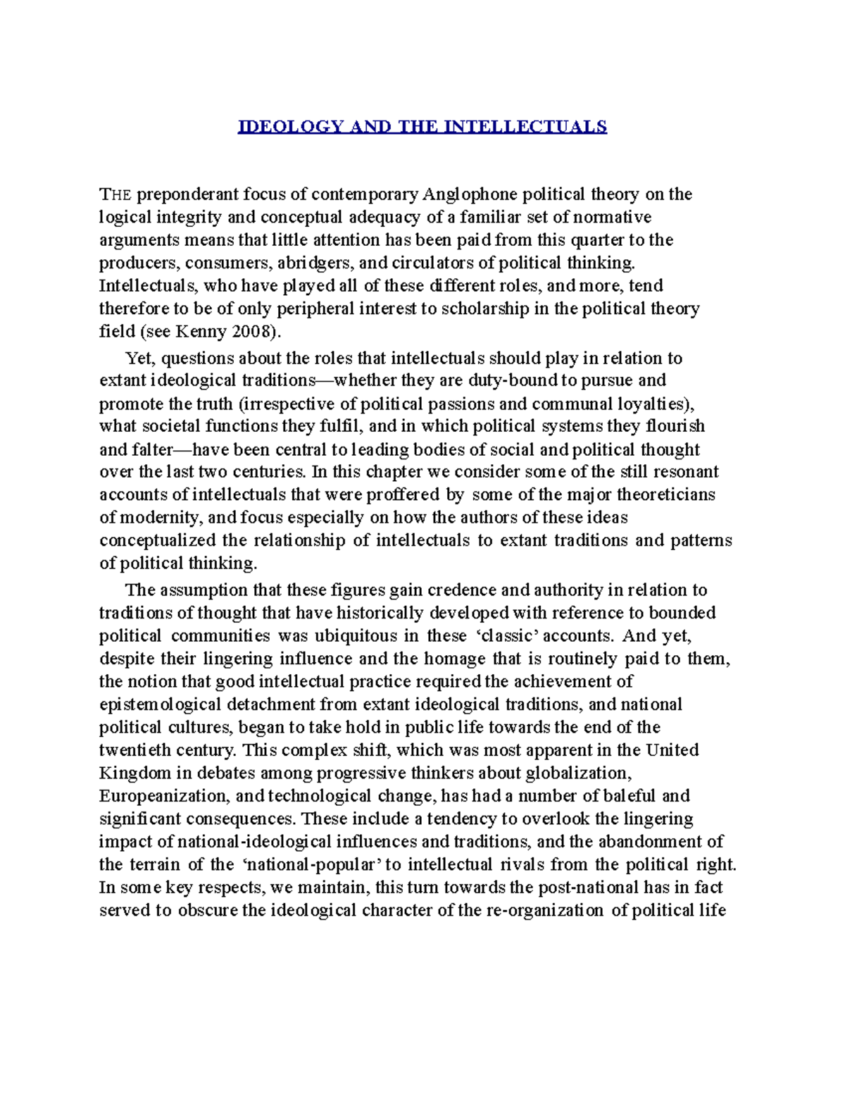 Ideology AND THE Intellectuals - IDEOLOGY AND THE INTELLECTUALS THE ...