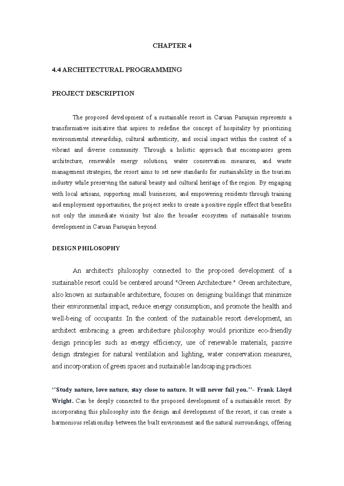 Chapter 4 - CHAPTER 4 4 ARCHITECTURAL PROGRAMMING PROJECT DESCRIPTION ...