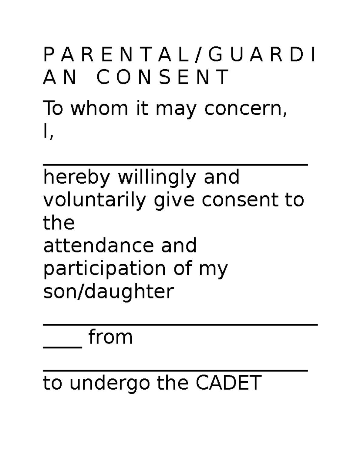 P A R E N T A L - sample parental consent - P A R E N T A L / G U A R D ...