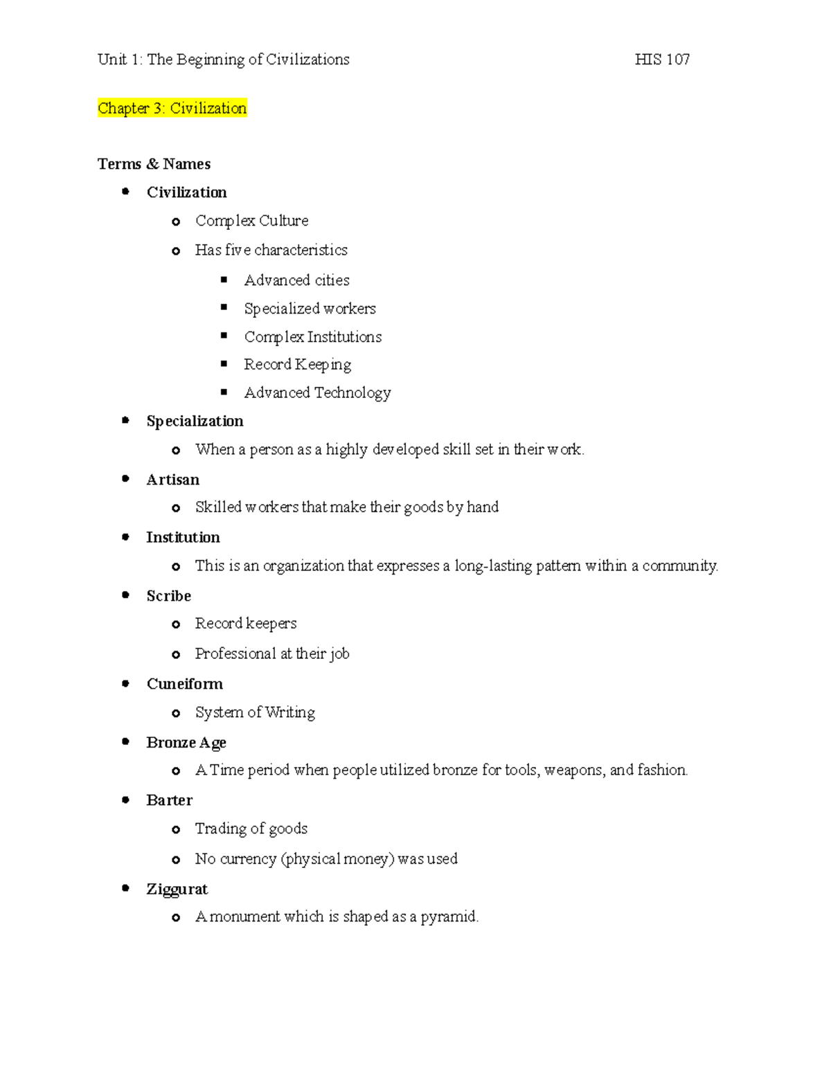 Civilizations beginning to emerge - Chapter 3: Civilization Terms ...