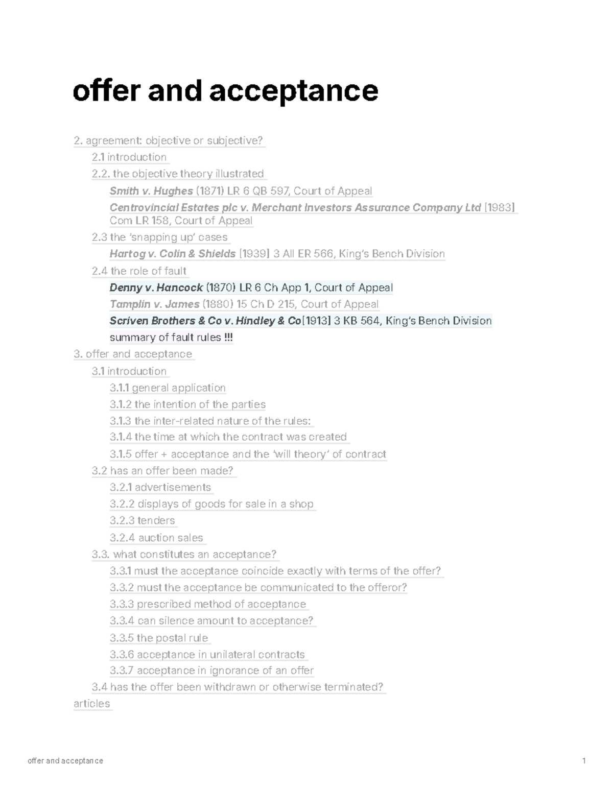 Offer and acceptance notes - offer and acceptance agreement: objective ...