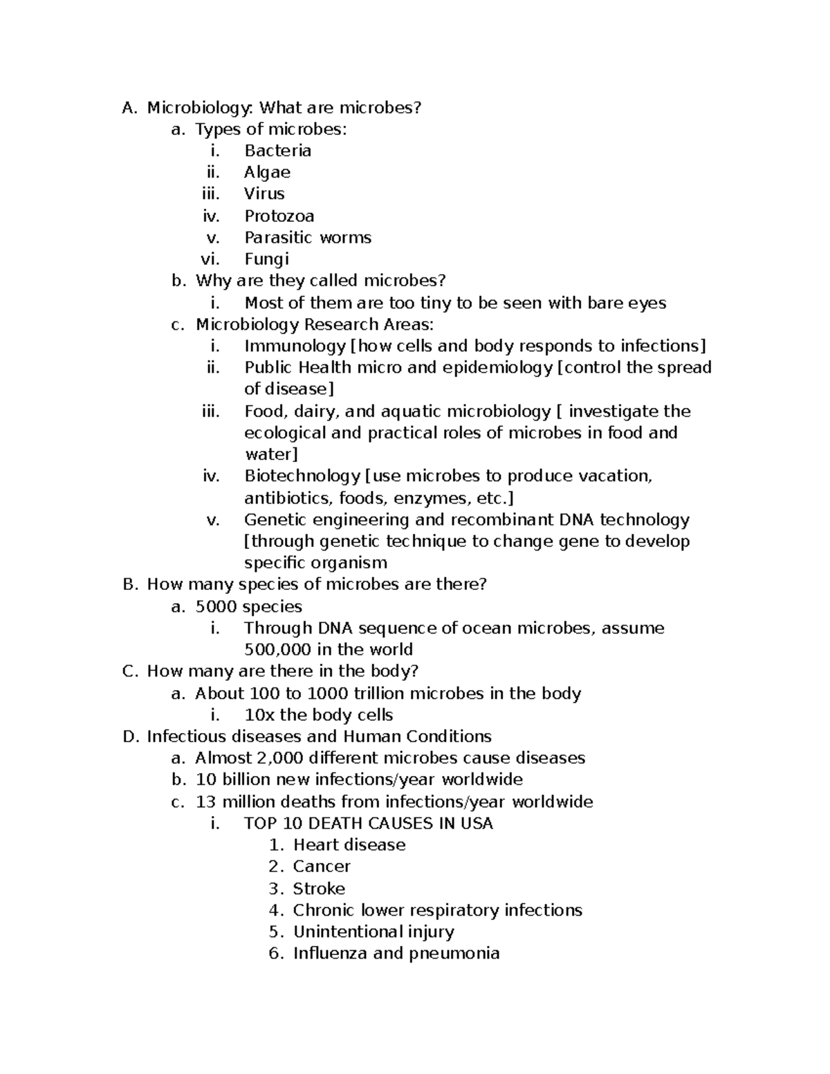 Chapter 1 Microbiology - A. Microbiology: What are microbes? a. Types ...