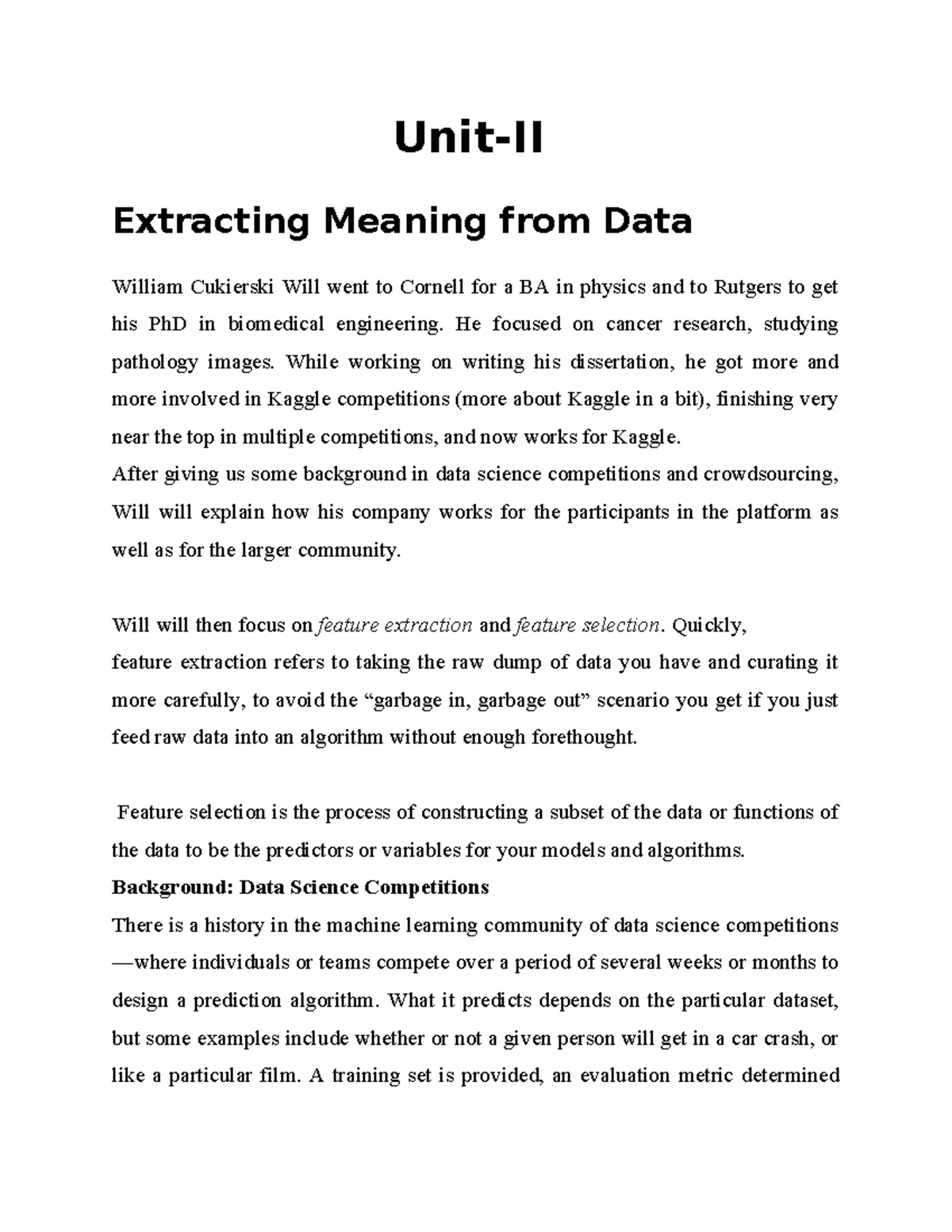 Data Science Un-2 - Unit-II Extracting Meaning from Data William ...