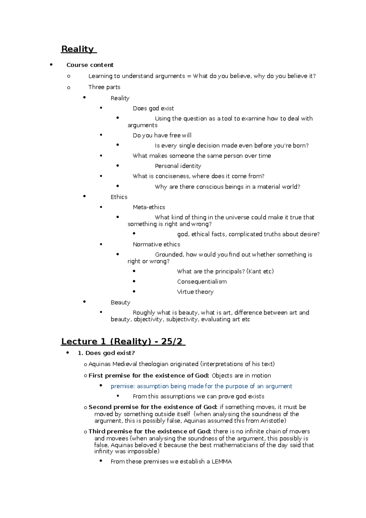 Reality Notes - Reality Course content o Learning to understand ...