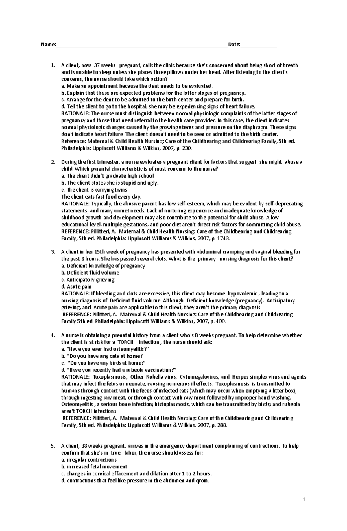 Maternal and Child Nursing - Obstetric Nursing Notes - - Studocu