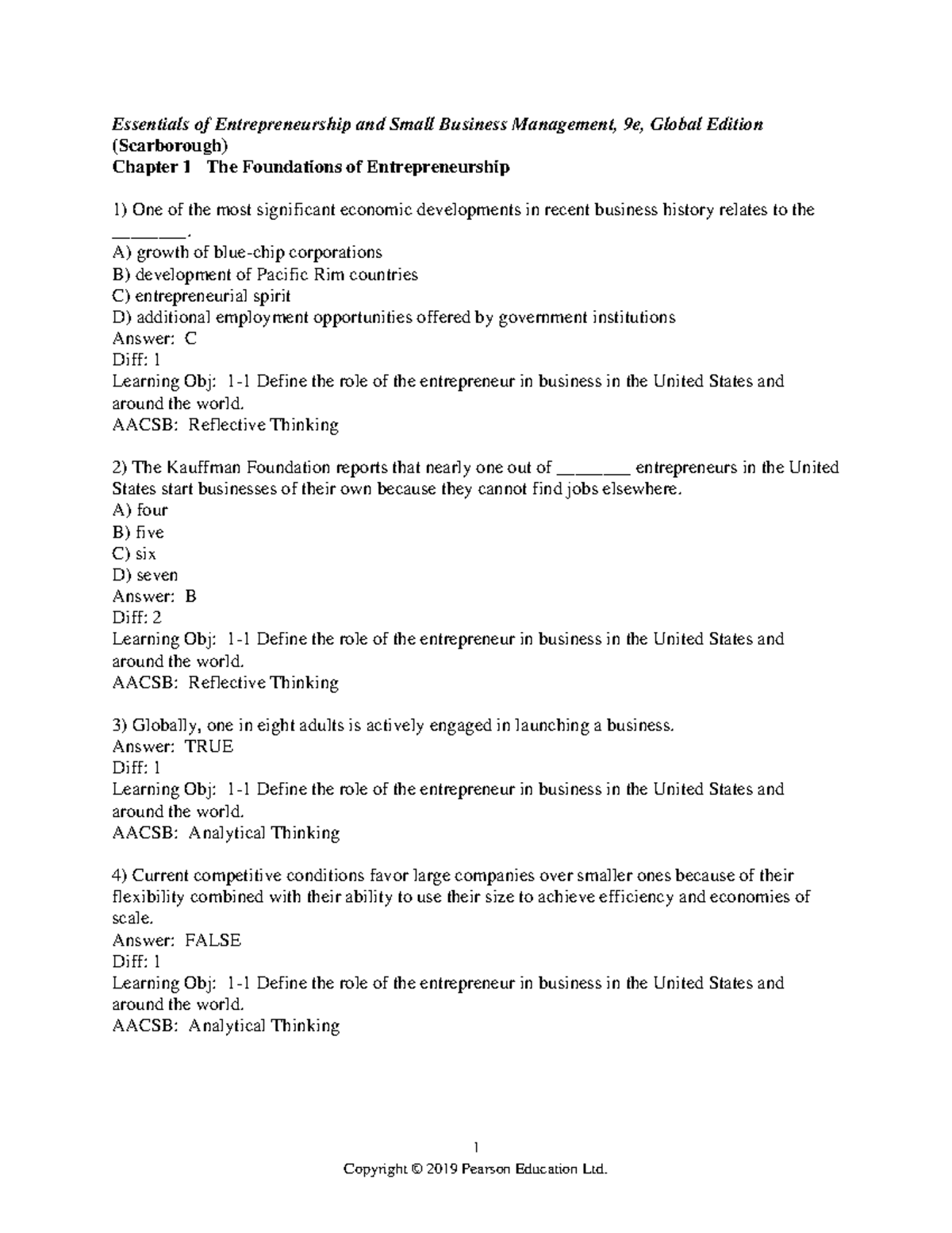 Chapter 1 Q Bank - quesion bank - Essentials of Entrepreneurship and ...