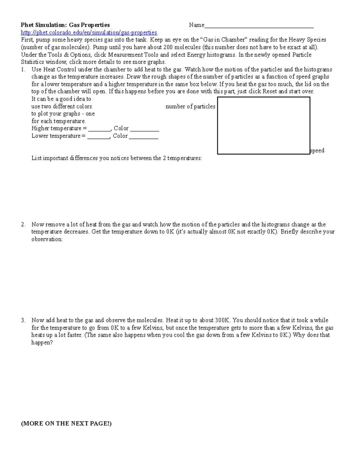 Gas Properties Phet Simulation worksheet - Phet Simulation: Gas ...