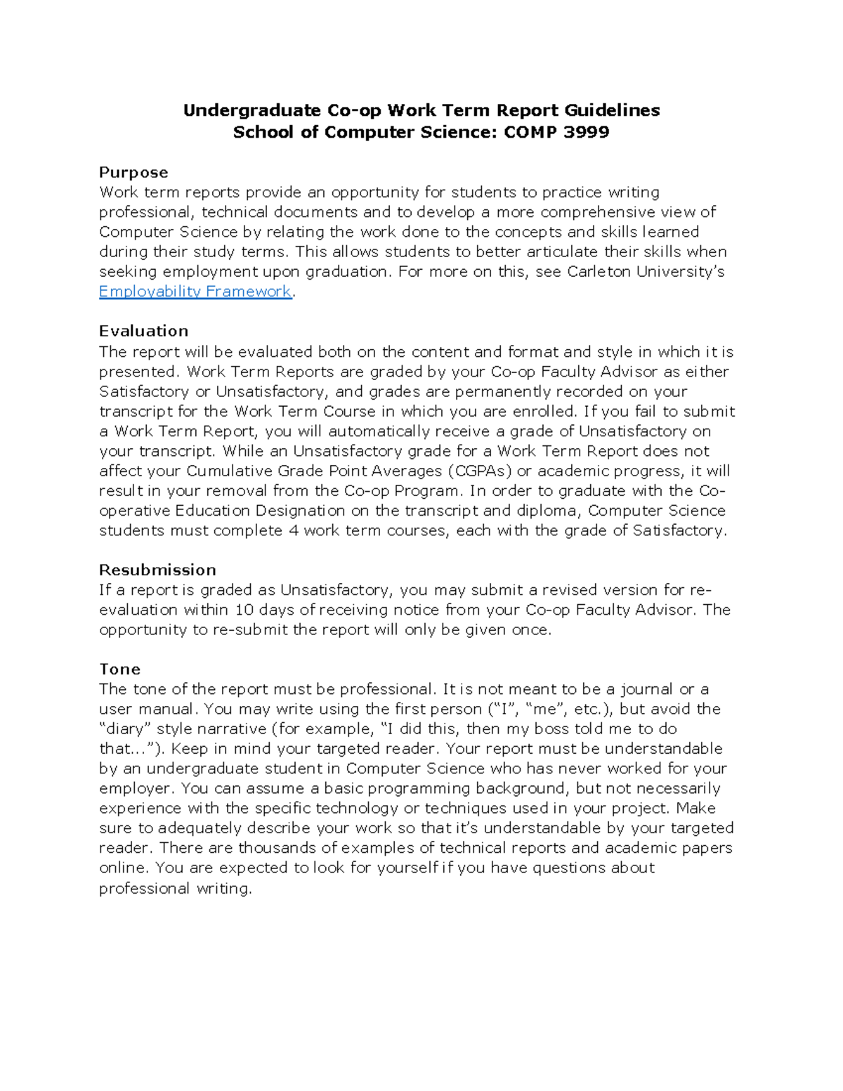 Student work term report guide - Undergraduate Co-op Work Term Report ...