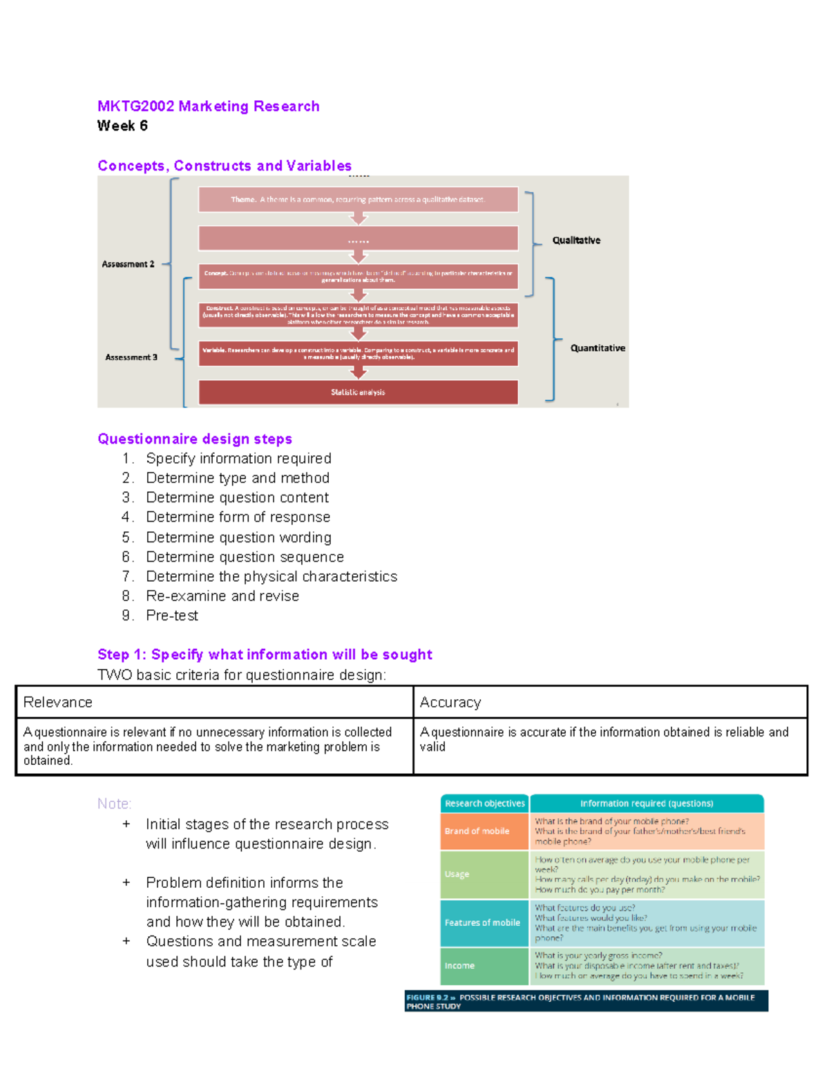 Week 6 lecture notes: Questionnaire Design - MKTG2002 Marketing ...