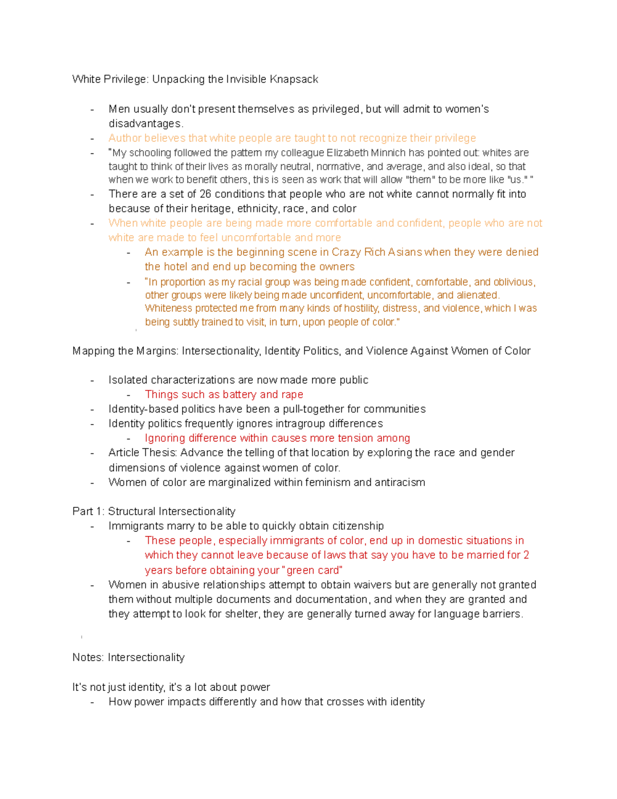 Reading Notes + 01 15 2020 Notes - White Privilege: Unpacking the ...