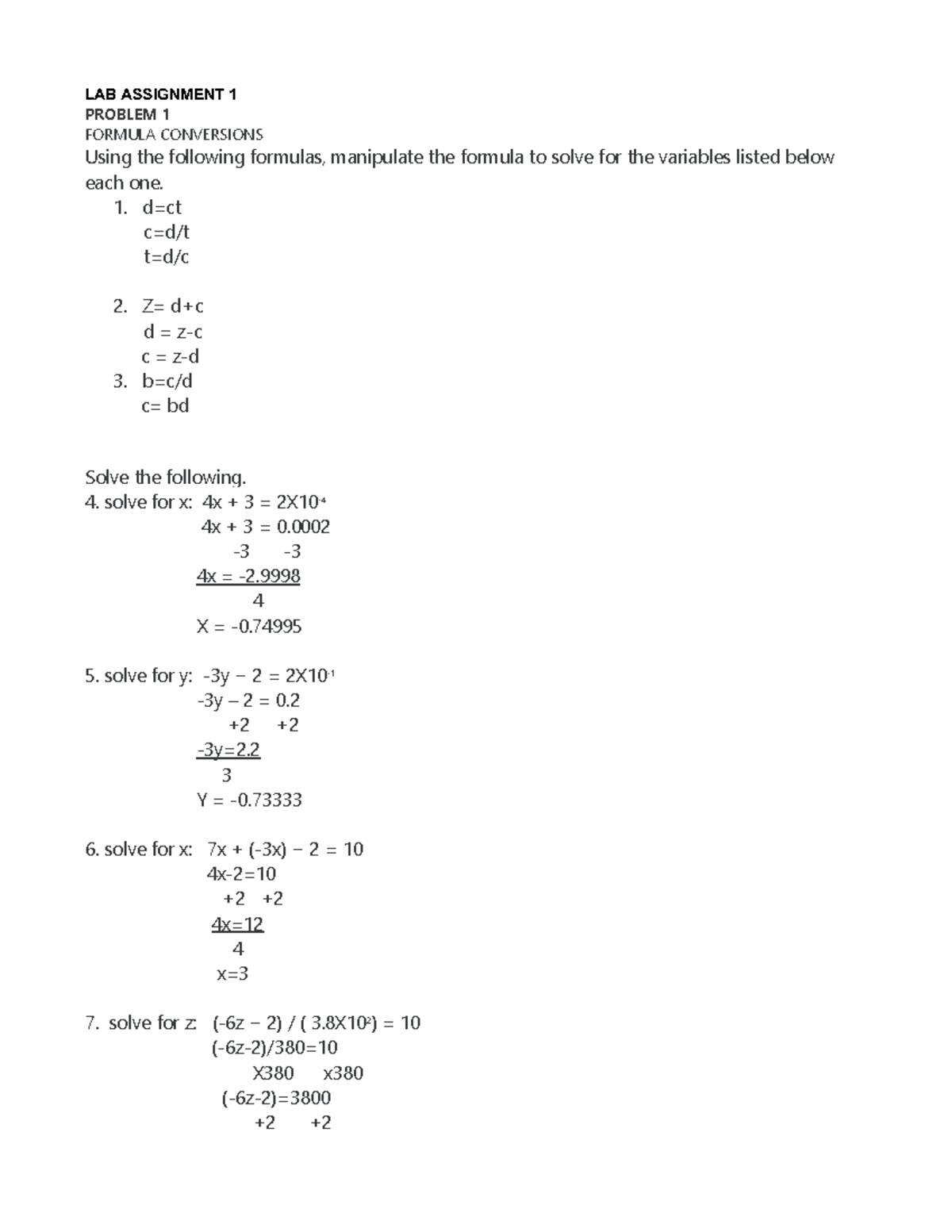 DMS104 LAB Assignment 1 Taylor Sinclair PDF - LAB ASSIGNMENT 1 PROBLEM 1 FORMULA CONVERSIONS ...
