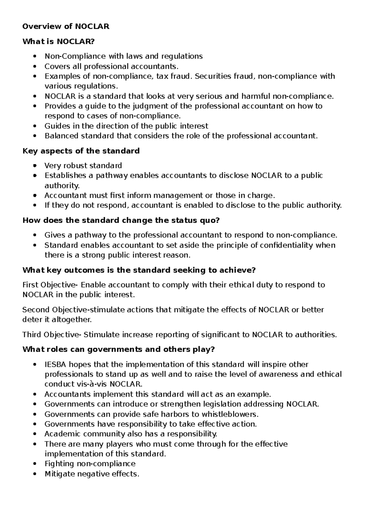 Overview of Noclar - notes - Overview of NOCLAR What is NOCLAR? Non ...