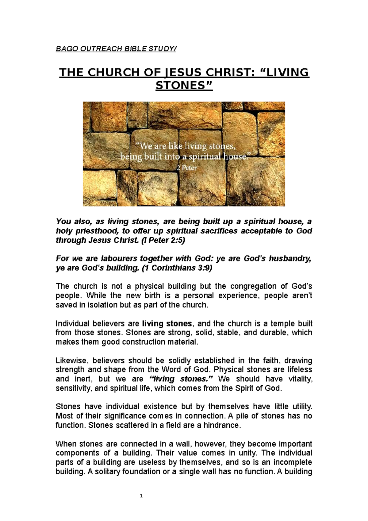THE Apostolic Church Living Stones - BAGO OUTREACH BIBLE STUDY/ THE ...