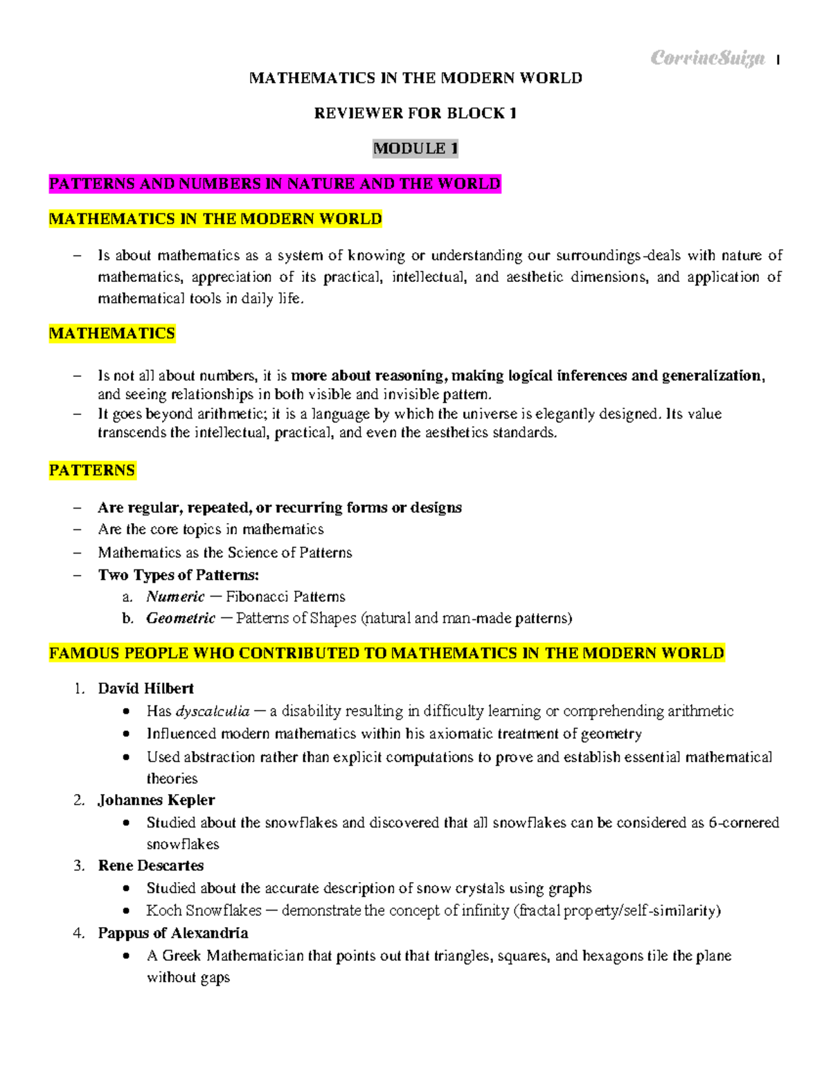 Reviewer in Mathematics in the Modern World - MATHEMATICS IN THE MODERN ...