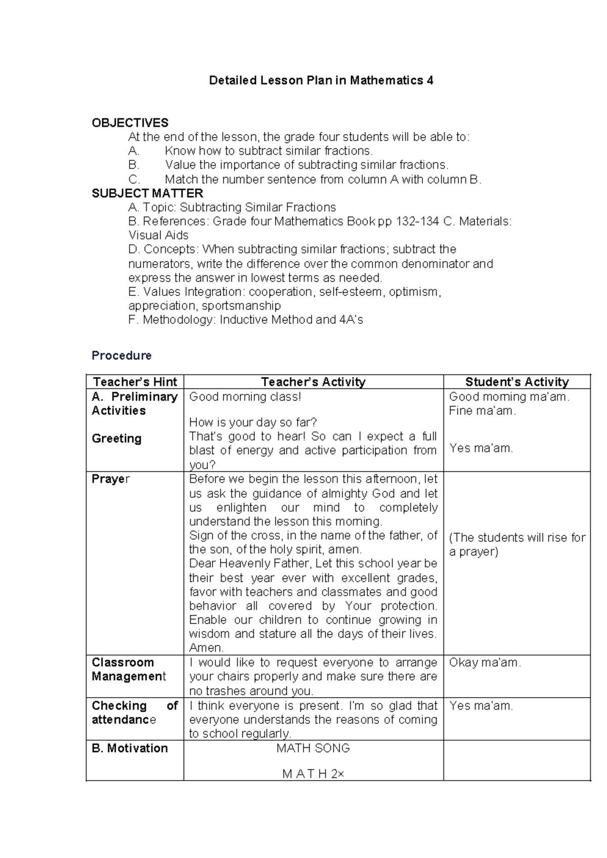 Math DLP - Detailed Lesson Plan - Detailed Lesson Plan in Mathematics 4 ...