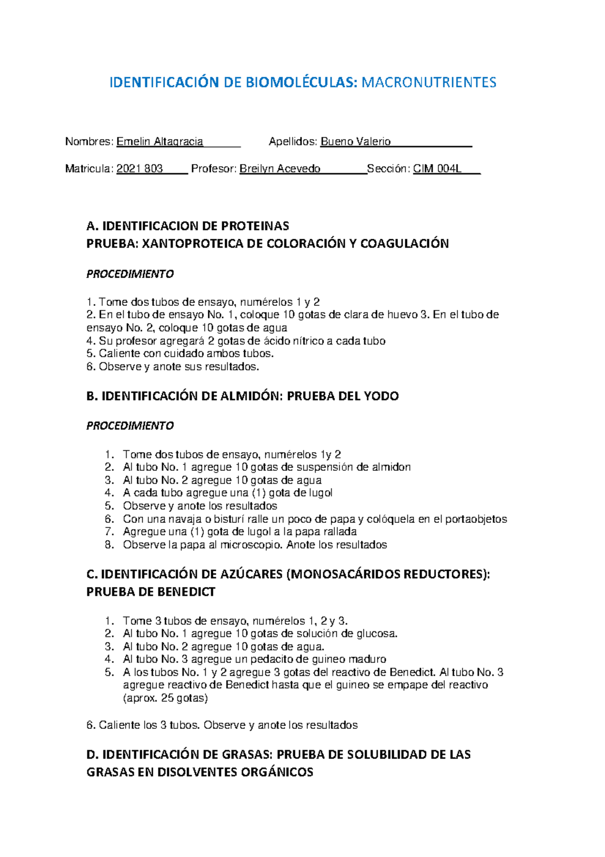 IdentificacióN DE Biomolé Culas - IDENTIFICACIÓ N DE BIOMOLÉCULAS ...