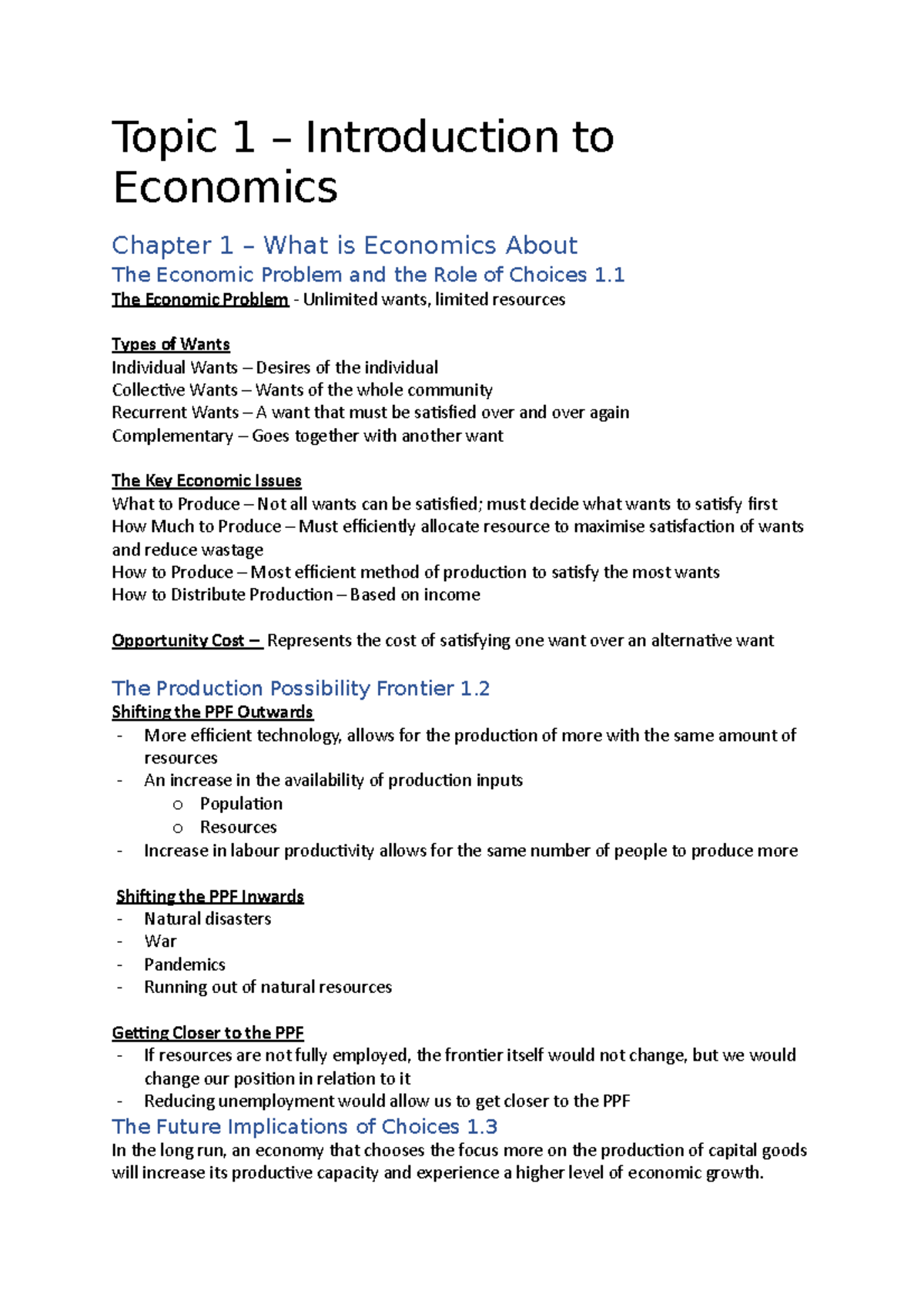 Economic Yr 11 Notes - Topic 1 – Introduction to Economics Chapter 1 ...