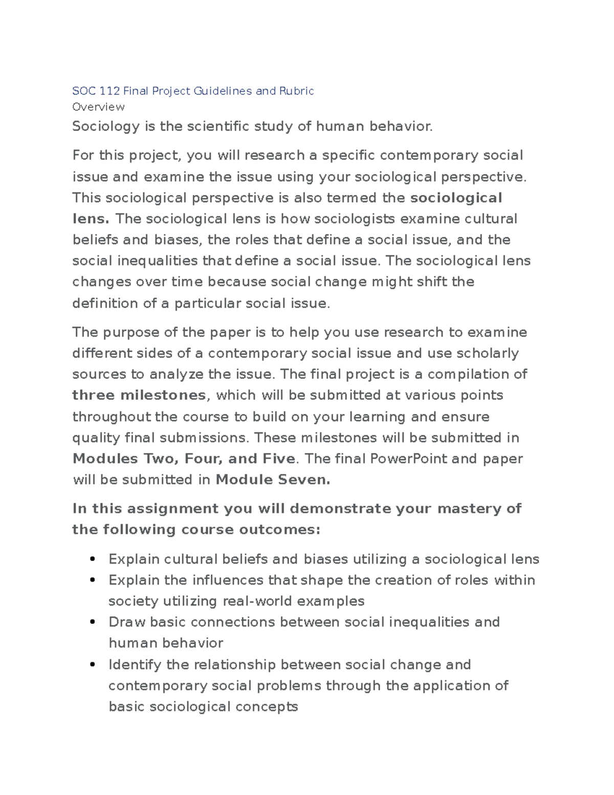 Document - were - SOC 112 Final Project Guidelines and Rubric Overview Sociology is the ...