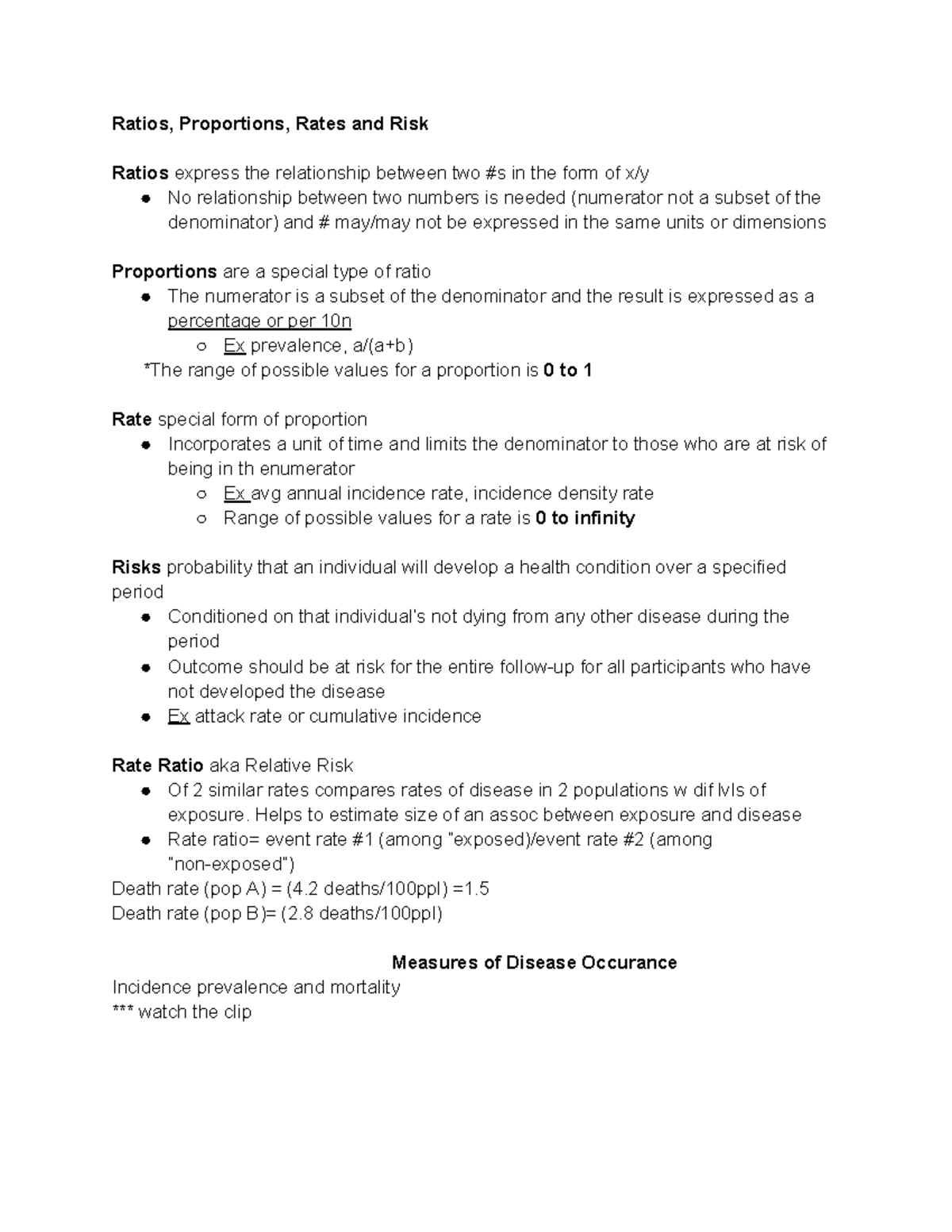 PM-512 Intro to Epidemiology Week 2 notes - Google Docs - Ratios ...