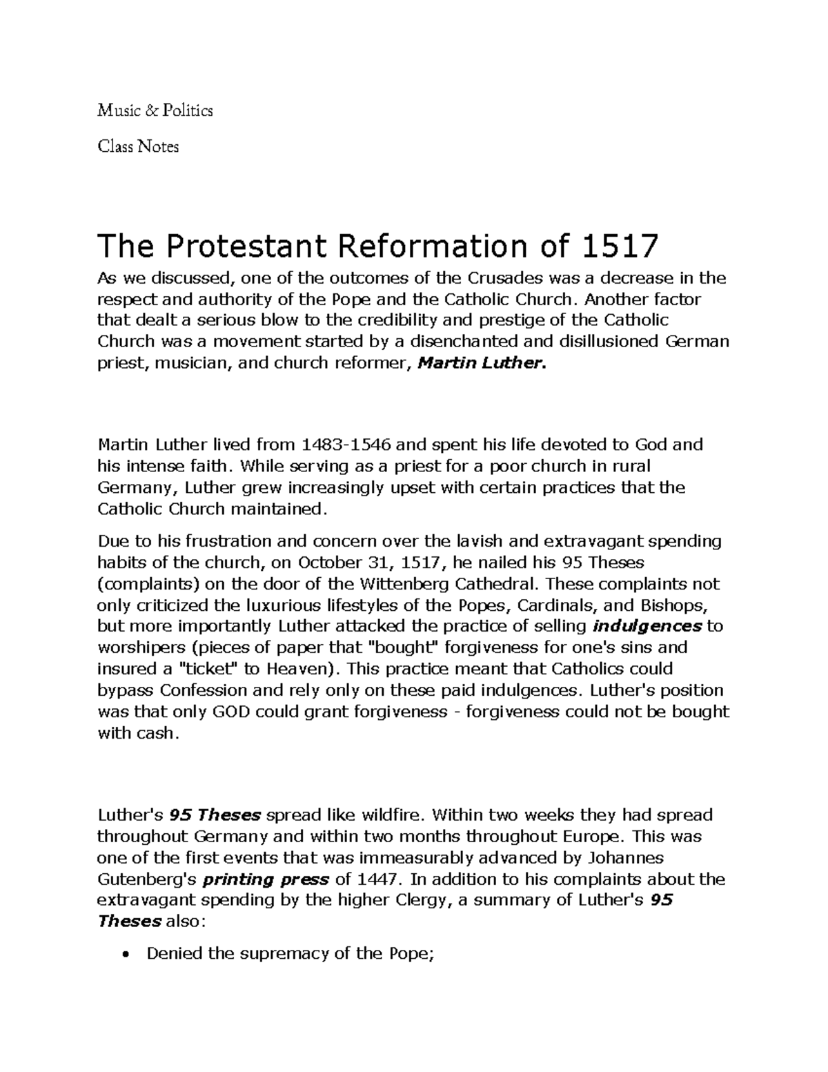 Document 1 - The Protestant Reformation of 1517 - Music & Politics ...