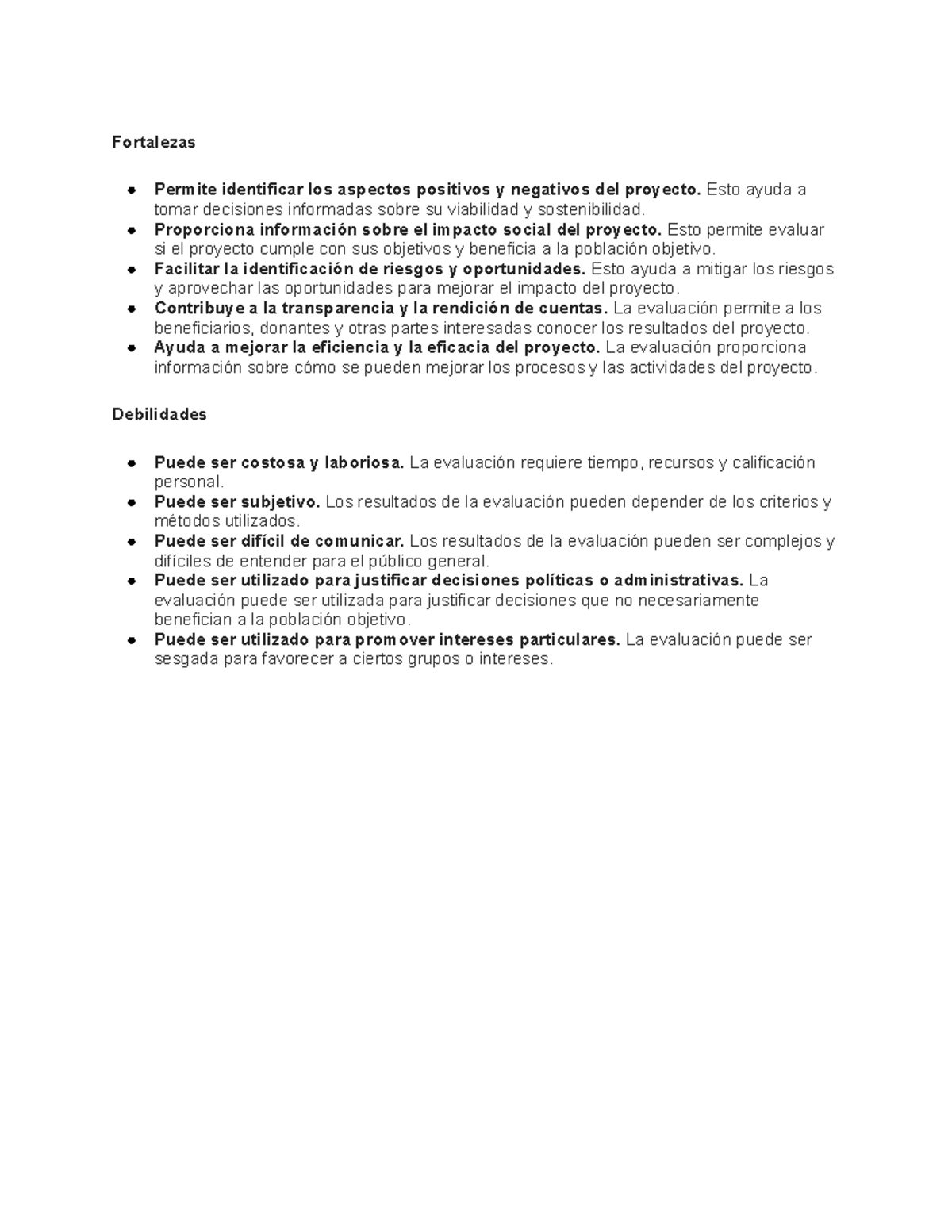 Fortalezas y debilidades - Fortalezas Permite identificar los aspectos ...