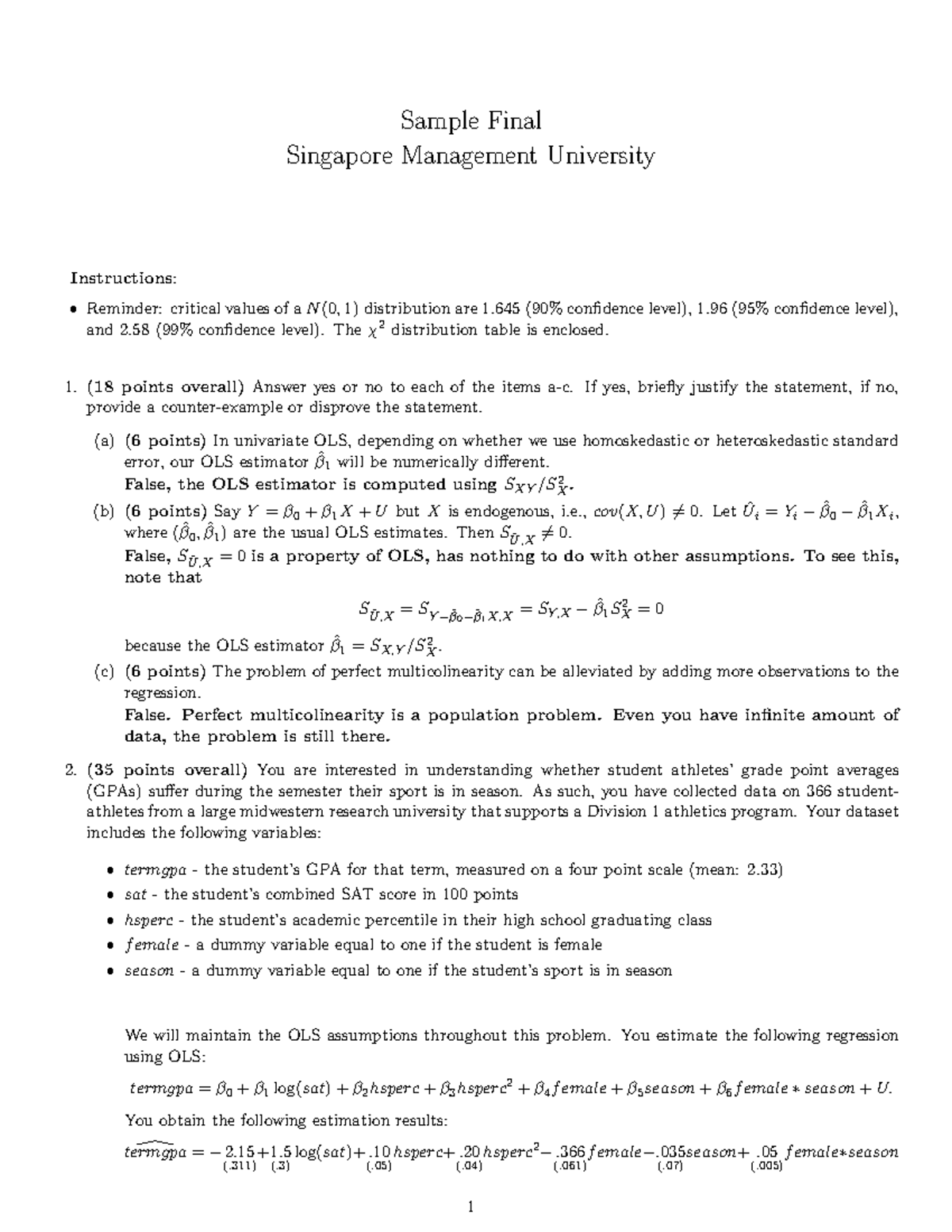 Sample final with answer key - Sample Final Singapore Management ...