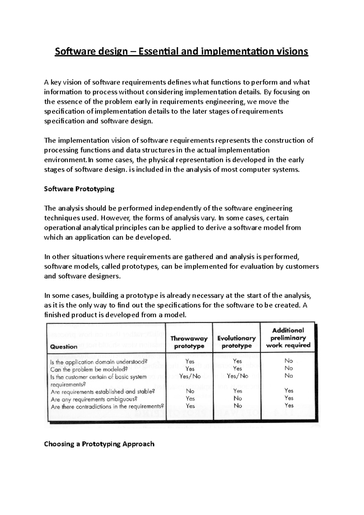 Software design – Essential and implementation visions - By focusing on ...