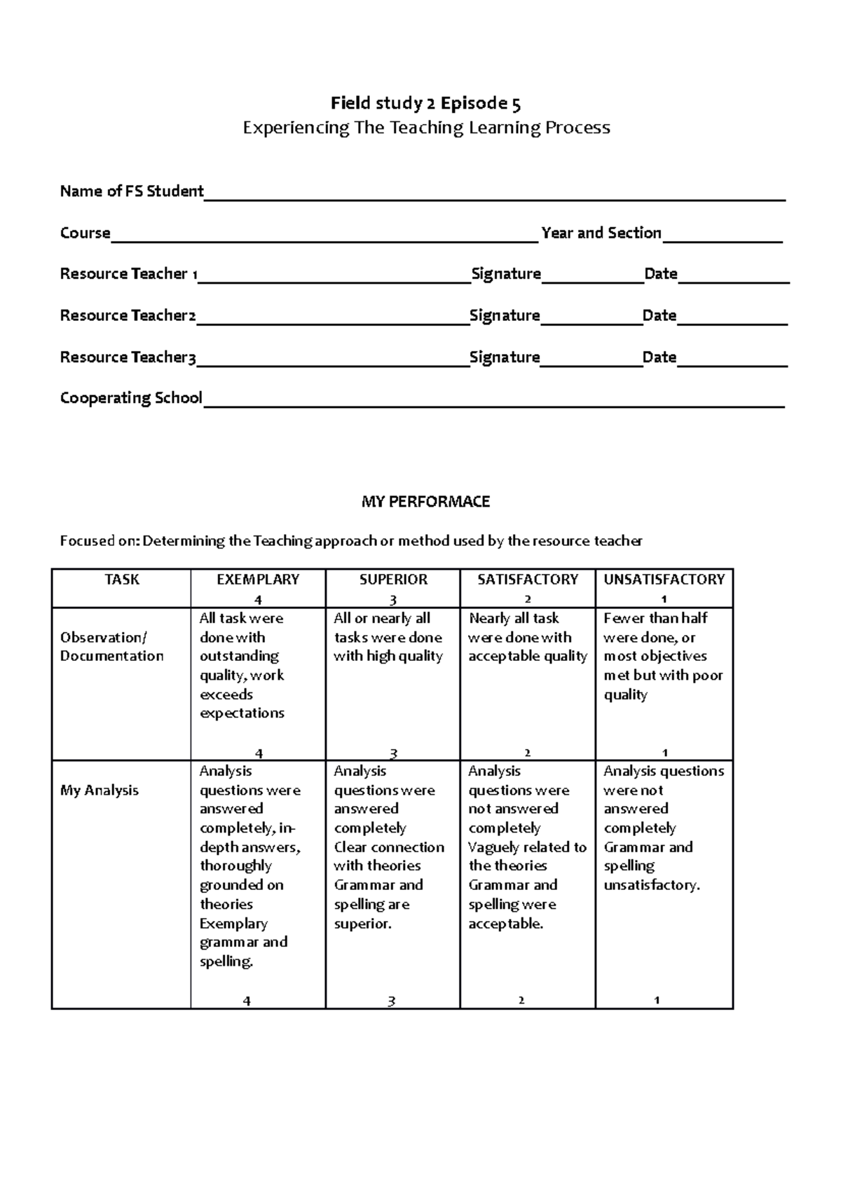 Fs2-e5 - Teaching Learning Process - Field study 2 Episode 5 ...