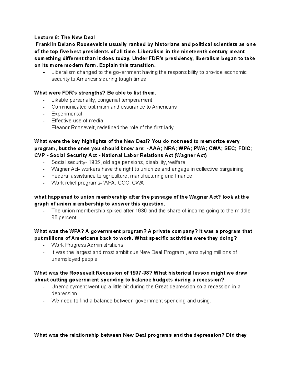 Lecture 8 HST - Notes - Lecture 8: The New Deal Franklin Delano ...