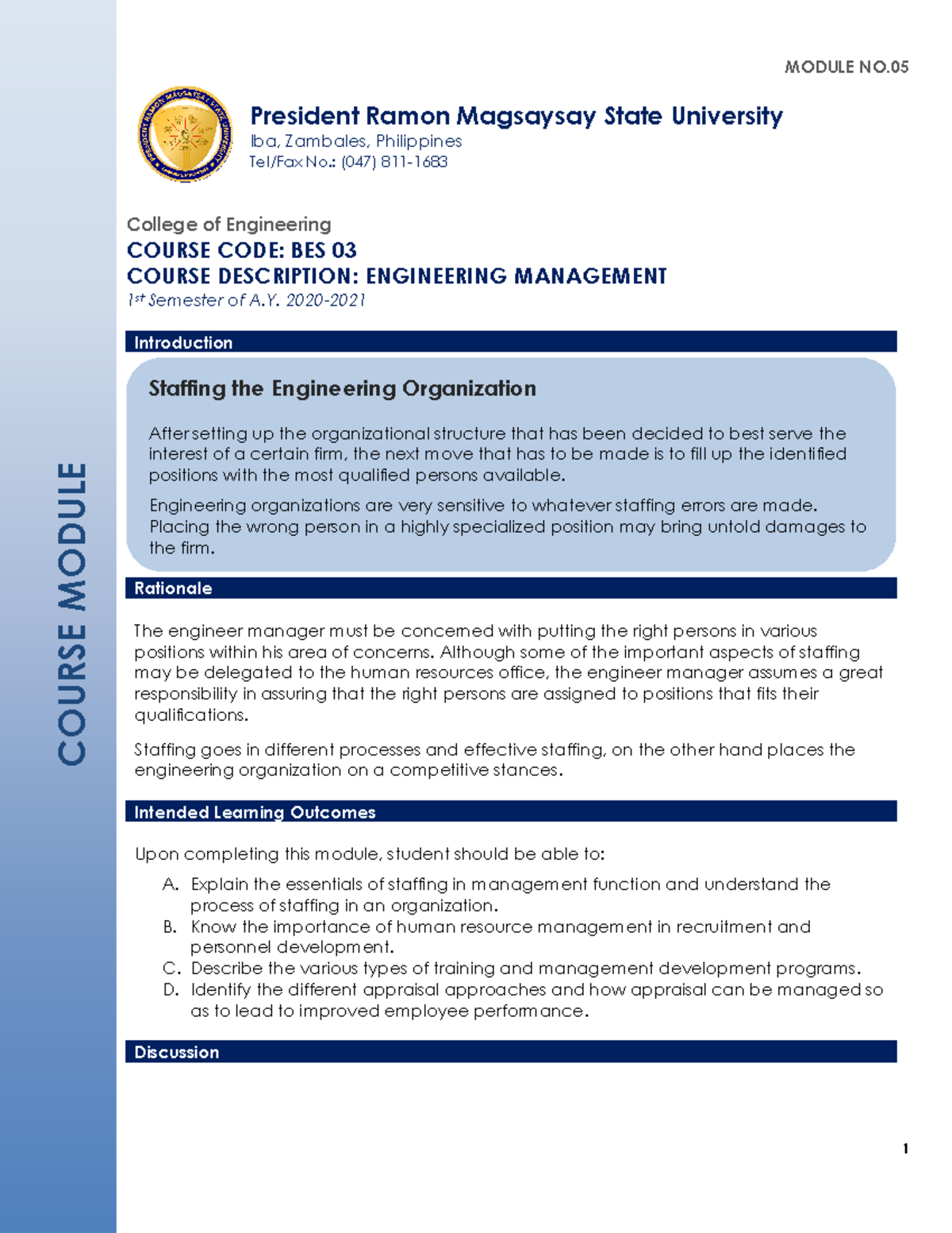 BES 03 Module 05 - ENGINEERING MANAGEMENT - COURSE MODULE College of ...