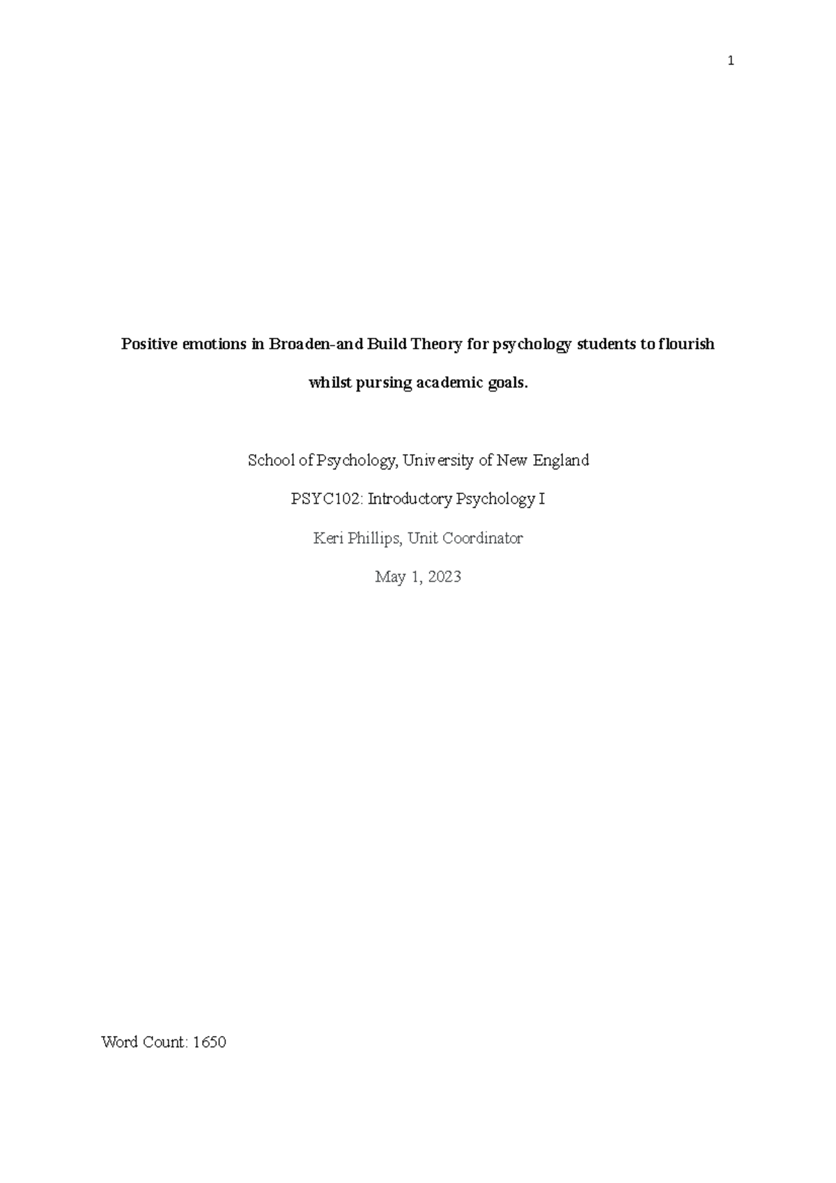 PSYC101 Assessment - Broaden and Build Theory - Positive emotions in ...