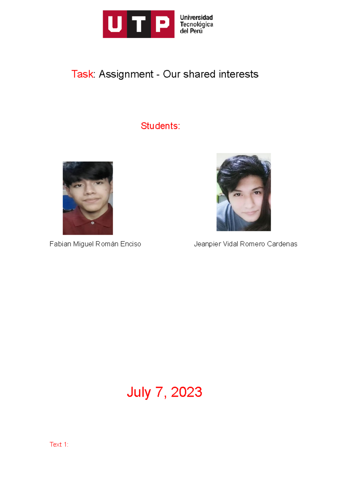 Week 16 Task Assignment Our shared interests - Task: Assignment - Our ...