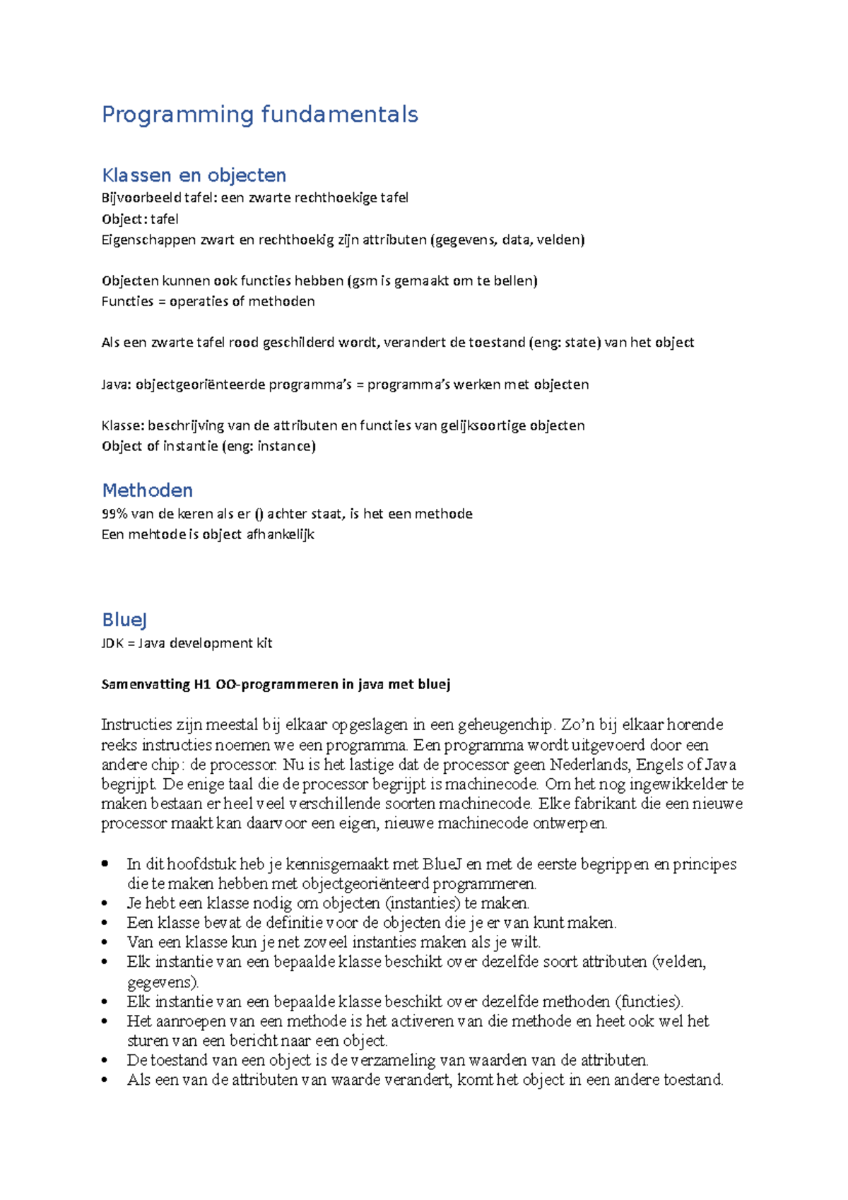 Programming Fundamentals Programming Fundamentals Klassen En Objecten Bijvoorbeeld Tafel Een