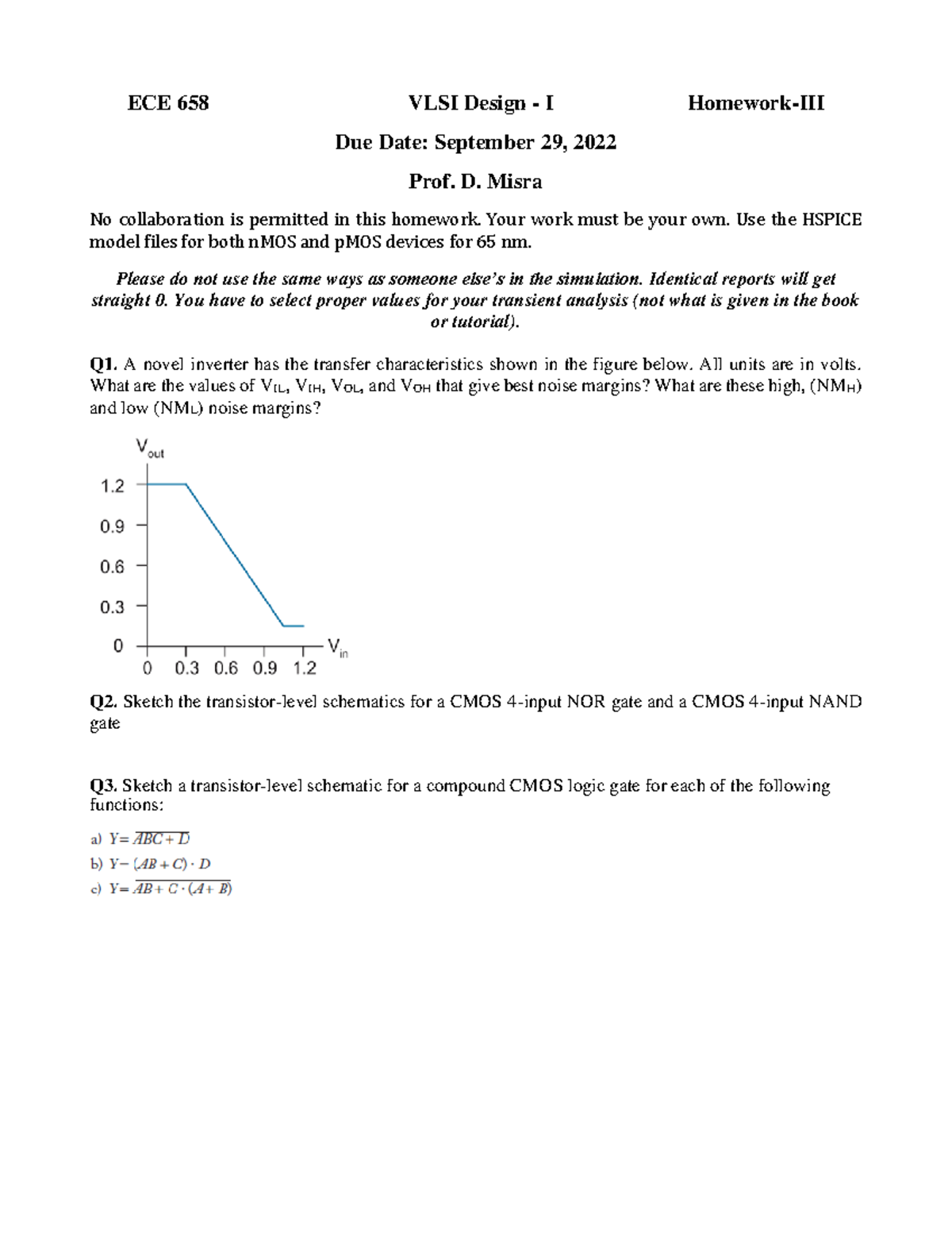 HW-3 f22 - homework 3 - ECE 658 VLSI Design - I Homework-III Due Date ...