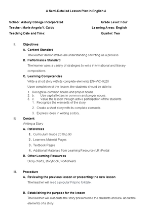 A Semi Detailed Lesson Plan in English 3 - A Semi-Detailed Lesson Plan ...