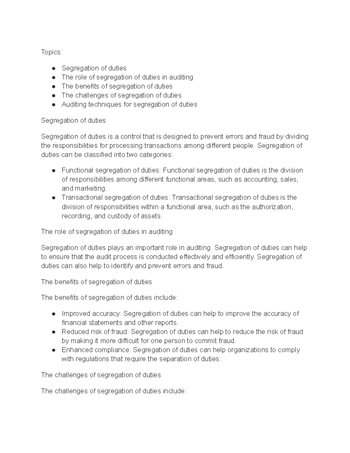 Lecture 19 Auditing Information Systems Auditing Segregation of Duties ...