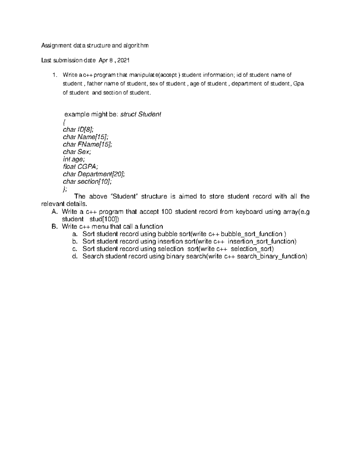 Assignment Data Structure And Algorithm Writ E A C Program T Hat Manipulat Eaccept St
