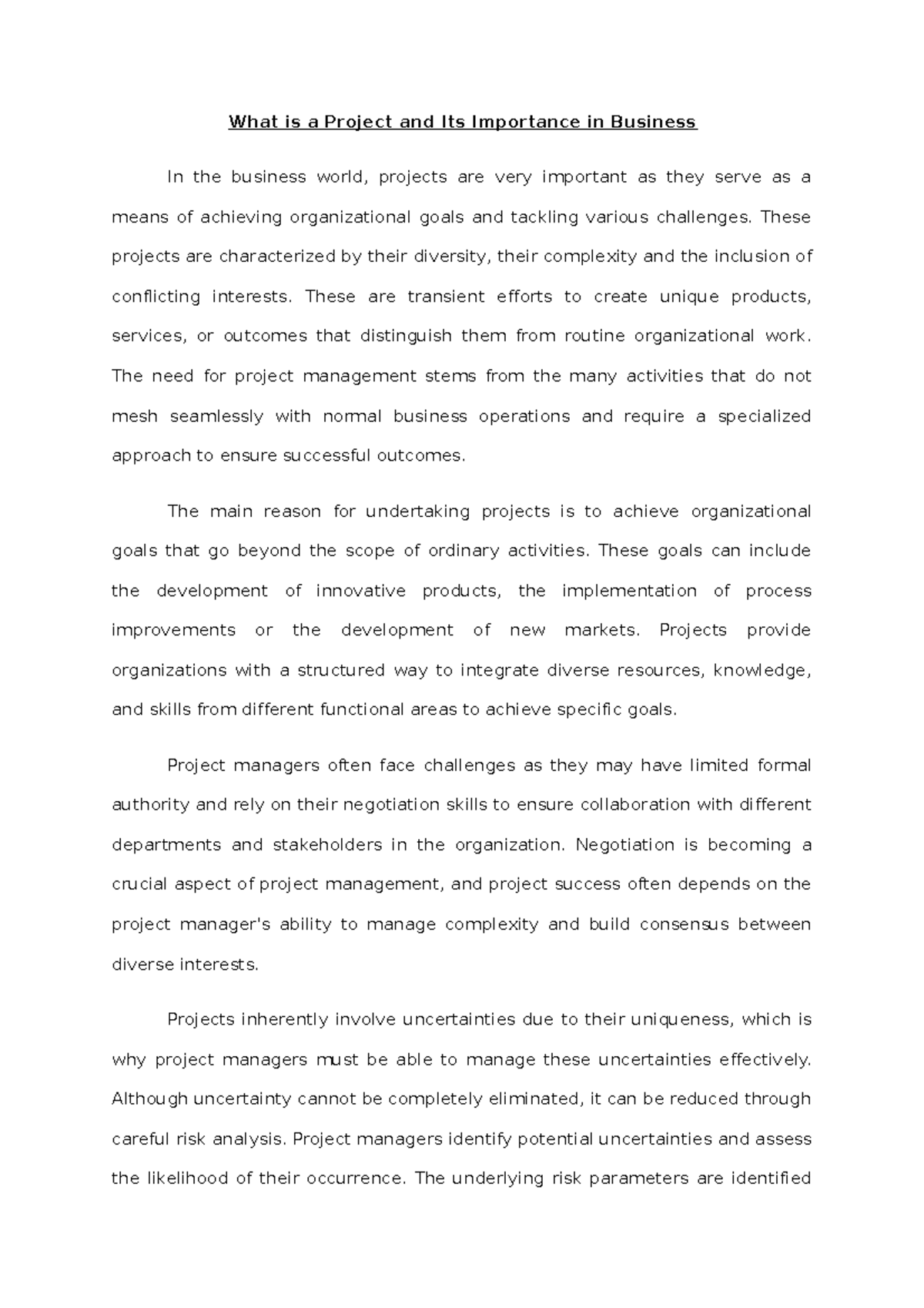 PM Chapter 1 Summary - Project Management - MGMT 640 - UCW - Studocu