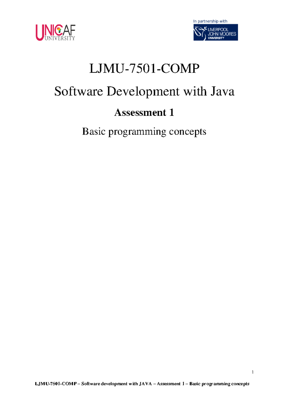 LJMU-7501-COMP AP1 - Induction - 1 LJMU- 7501 - COMP Software Development with Java Assessment 1 ...