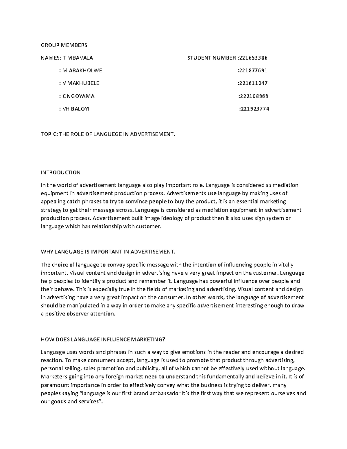 CAP105X Group Assigment ( Presentation) - GROUP MEMBERS NAMES: T ...