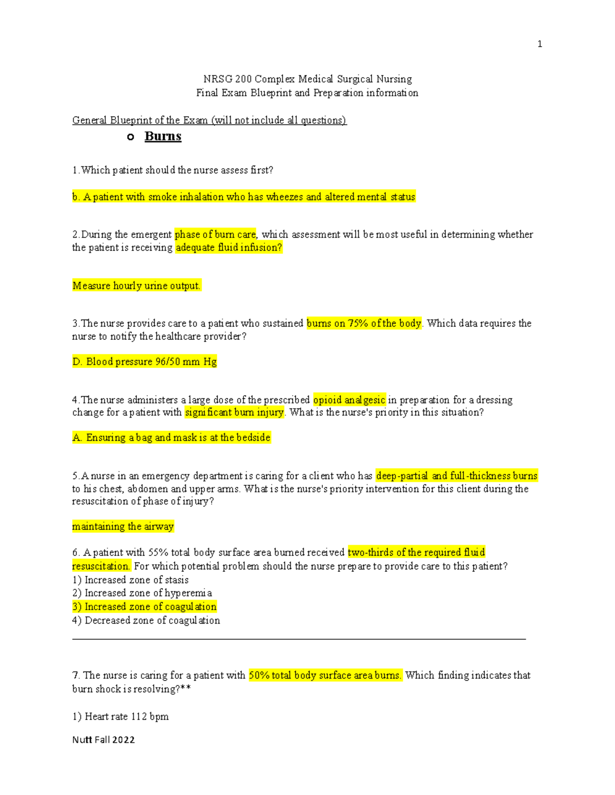 Final Exam Study Guide - ...... - NRSG 200 Complex Medical Surgical ...