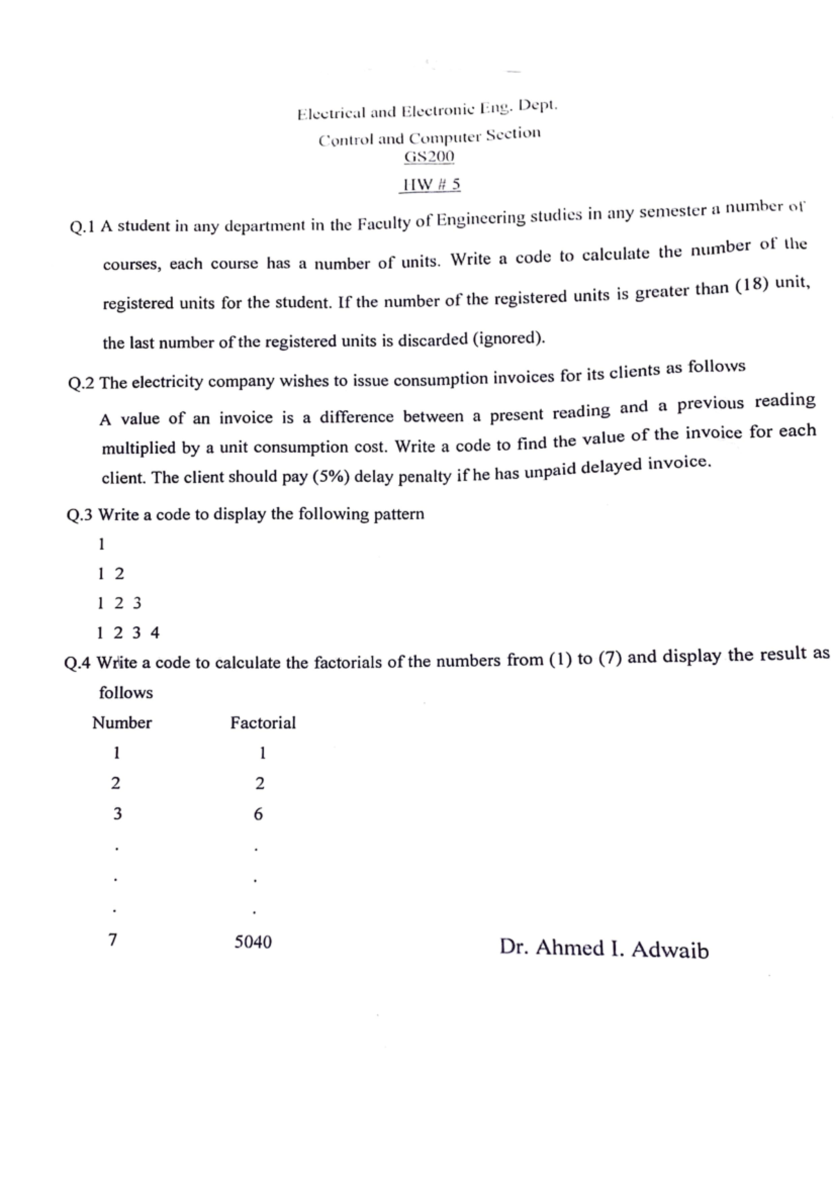 Homework 5 - E k1.,;t ric; il :-i ncl E k c lr o 11 ic F ng. D e pt • C ...