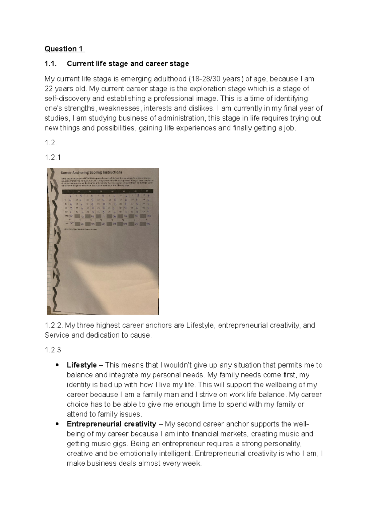 Ecap assignment 2024 - Question 1 Current life stage and career stage ...
