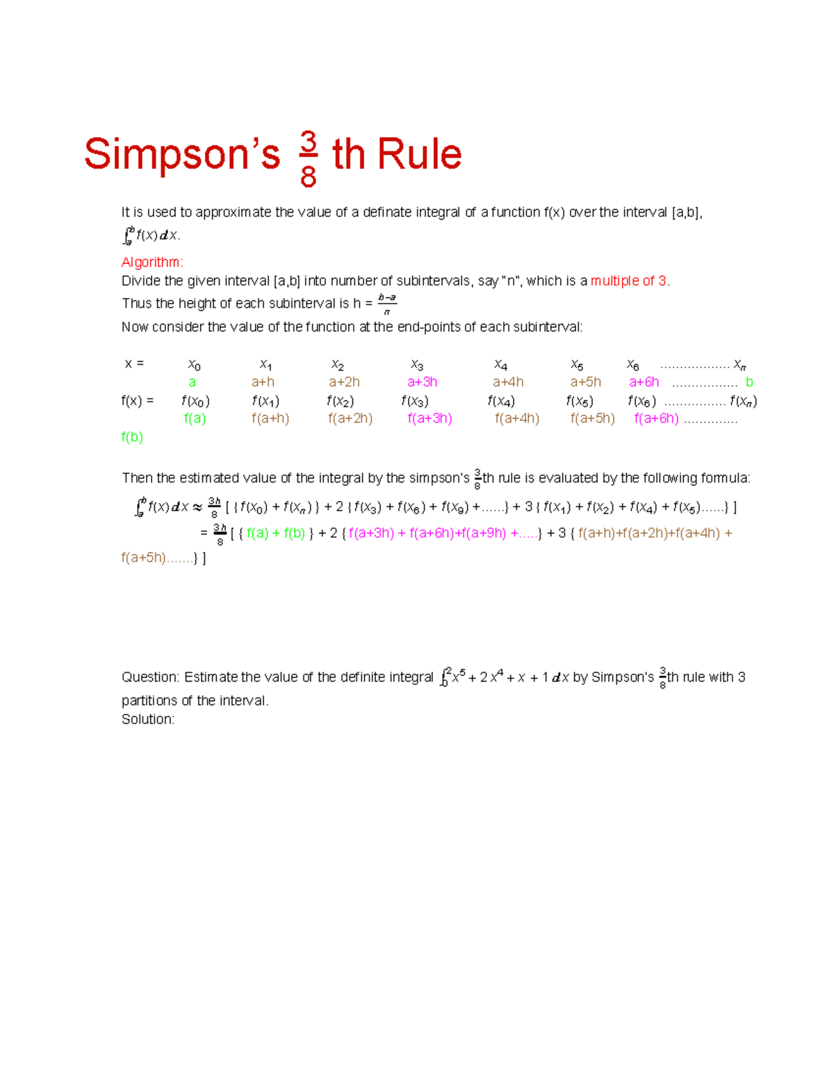P13 Bhoomija Simpson's 3by8rule - Simpson’s 3 8 th Rule It is used to approximate the value of a ...