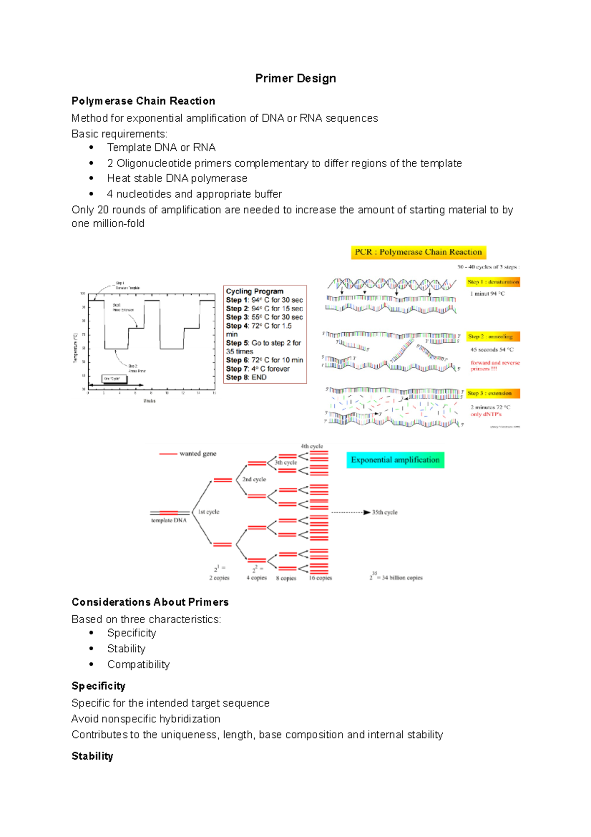 Primer Design - Lecture notes 5 - Primer Design Polymerase Chain ...