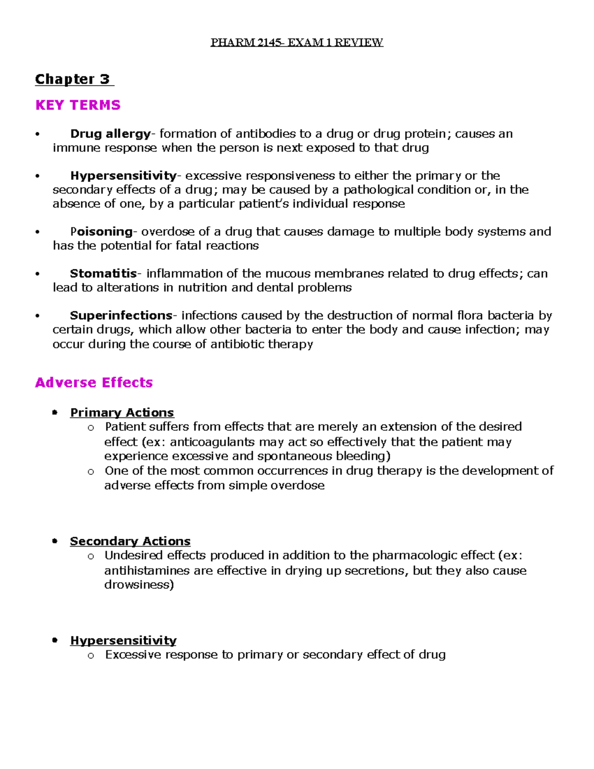 Pharm 2145- Exam 1 Review - Chapter 3 KEY TERMS Drug - Studocu