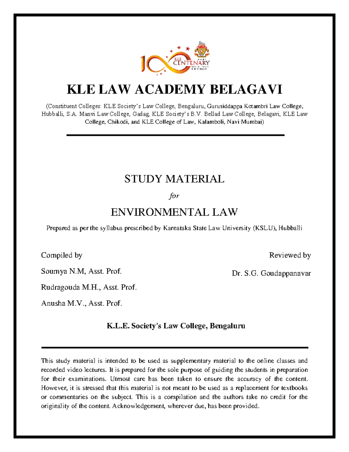 8envrionmental-law - Notes - KLE LAW ACADEMY BELAGAVI (Constituent ...